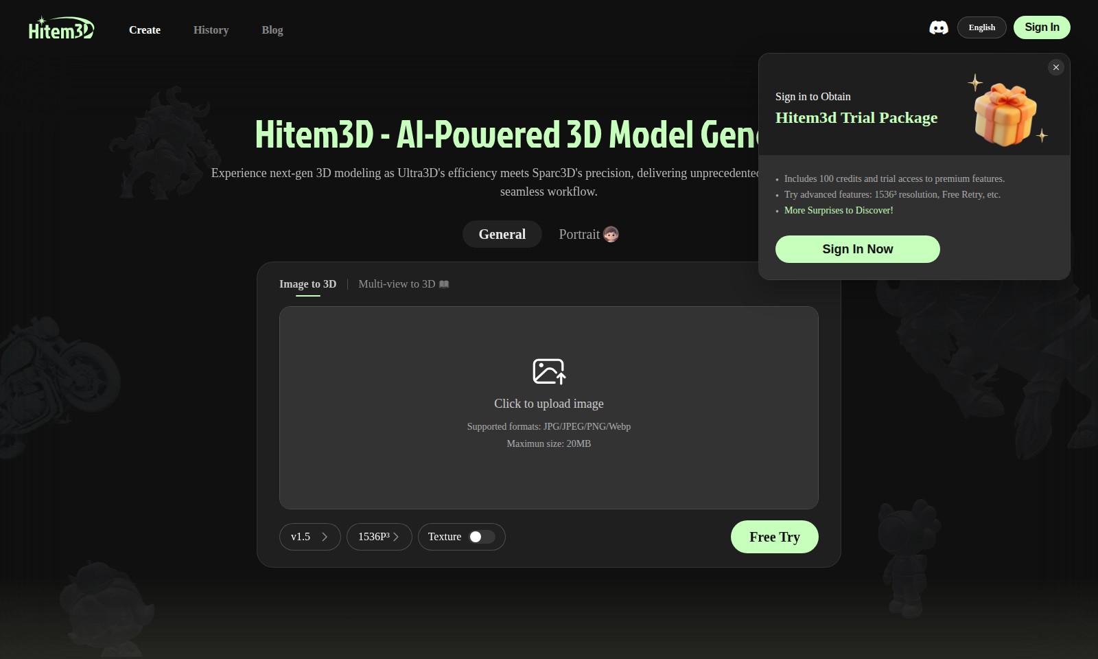 Hitem3D - AI 3D 模型生成器 | Oeb.ai